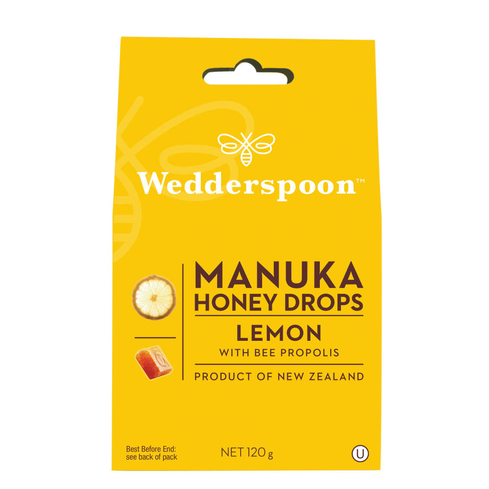 Wedderspoon Manuka Honey Drops Lemon with Bee Propolis 120g – Nature's ...